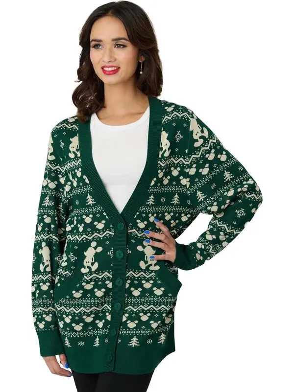 Unique Vintage Printed Knit Long Cardigan - Green
