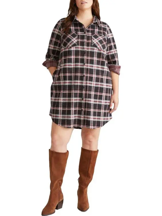 Universal Standard Long Sleeve Check Flannel Shirtdress - Black/poppy Plaid Red