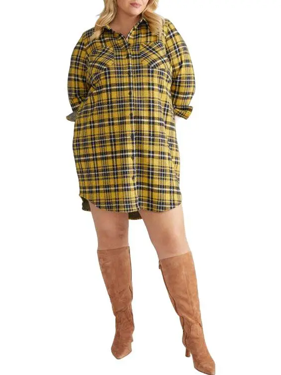 Universal Standard Long Sleeve Check Flannel Shirtdress - Chamomile Yellow Plaid