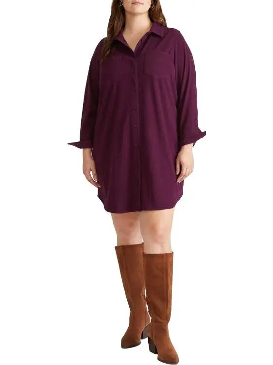 Universal Standard Long Sleeve Check Flannel Shirtdress - Gamay Burgundy