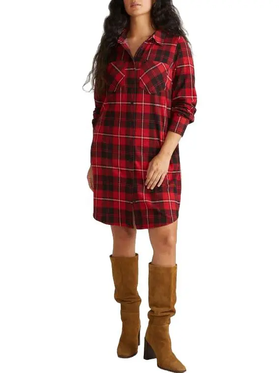 Universal Standard Long Sleeve Check Flannel Shirtdress - Ridge Brew Red Plaid