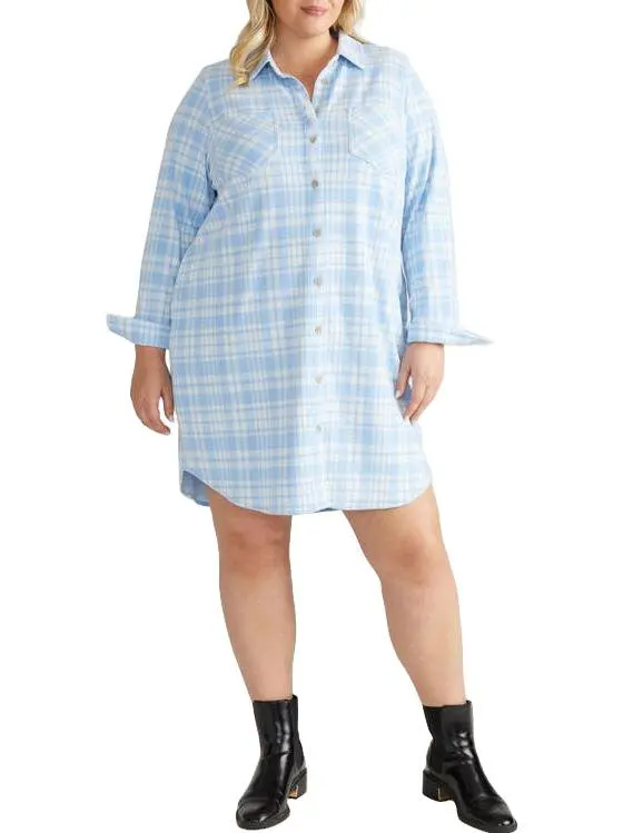 Universal Standard Long Sleeve Check Flannel Shirtdress - Teapot Blue Plaid