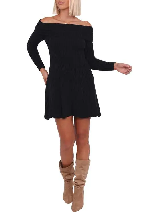 PETAL & PUP Francisco Off-the-shoulder Sweater Dress - Black