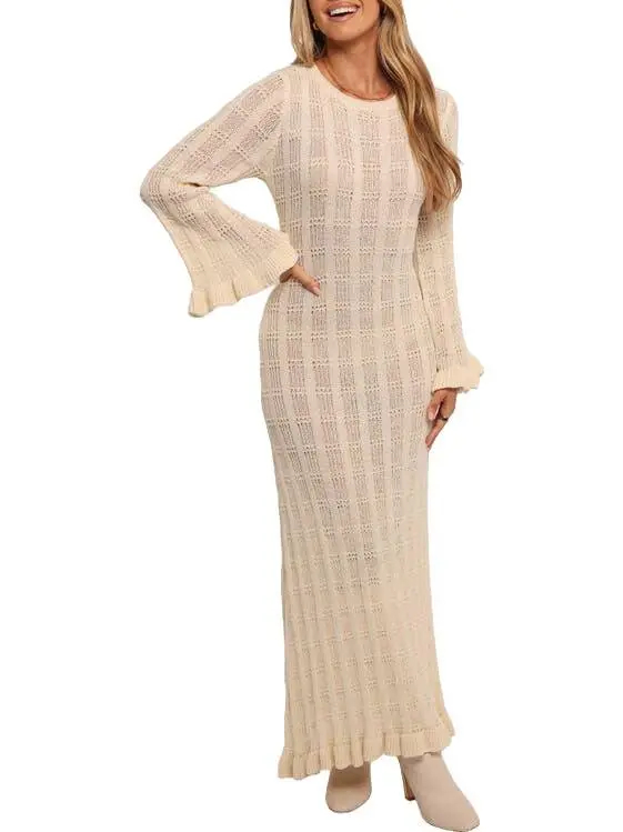 PETAL & PUP Colter Ribbed Maxi Sweater Dress - White