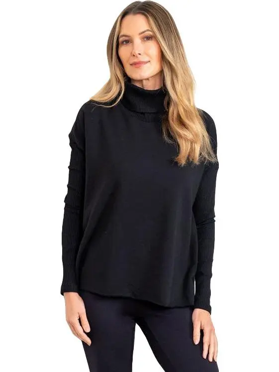 JJWINKS Fleece Turtleneck With Rib Details And Built-in Shelf - Black