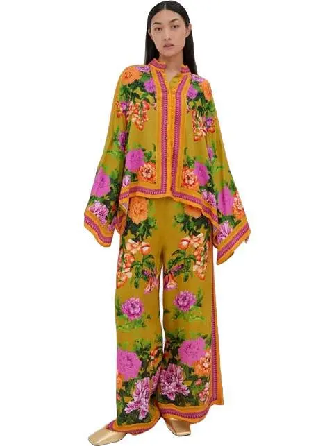 RAISHMA Alisa Viscose Shirt With Floral Print And Band Collar - Green