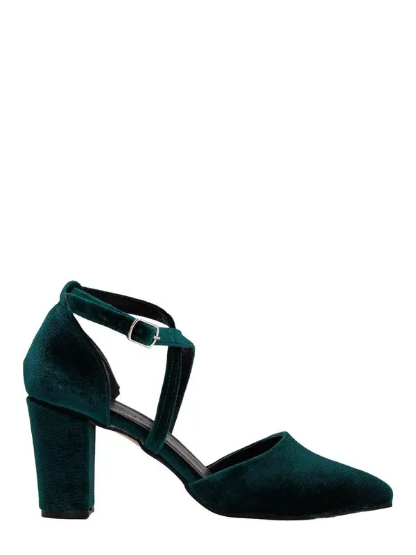 FOREVER & ALWAYS SHOES Sina Criss Cross Block Heels - Emerald Green