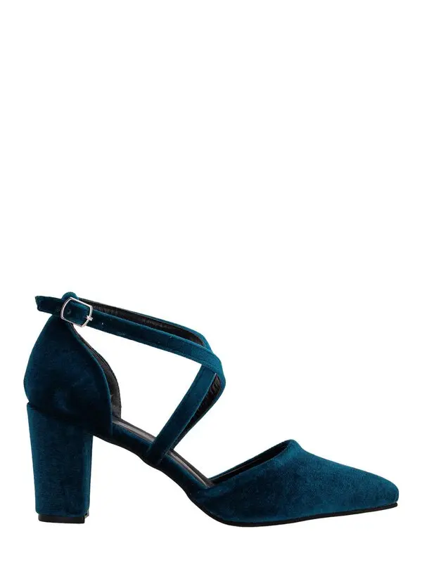 FOREVER & ALWAYS SHOES Sina Criss Cross Block Heels - Teal Blue