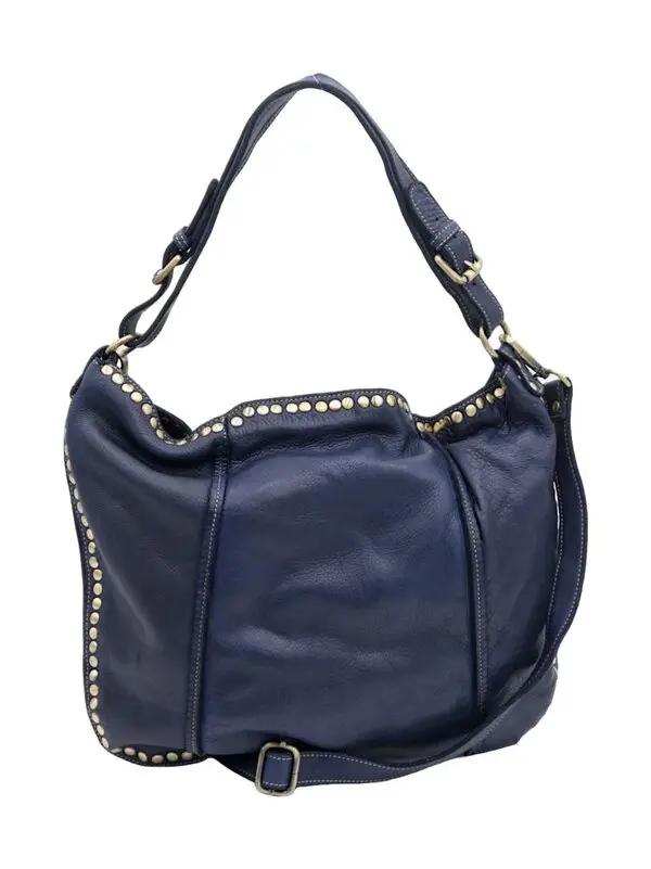 BOLSA NOVA Anna Hobo Bag With Distressed Leather And Studs - Navy