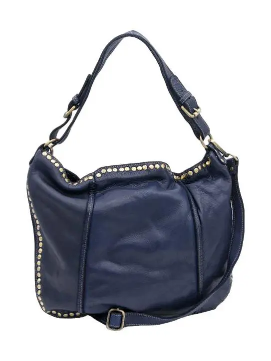 BOLSA NOVA Anna Hobo Bag With Distressed Leather And Studs - Navy