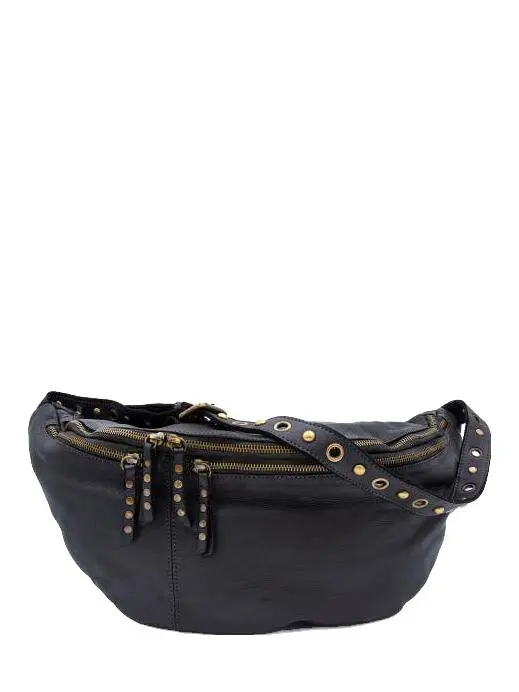 BOLSA NOVA Bella Large Sling Bag In Washed Italian Leather - Black