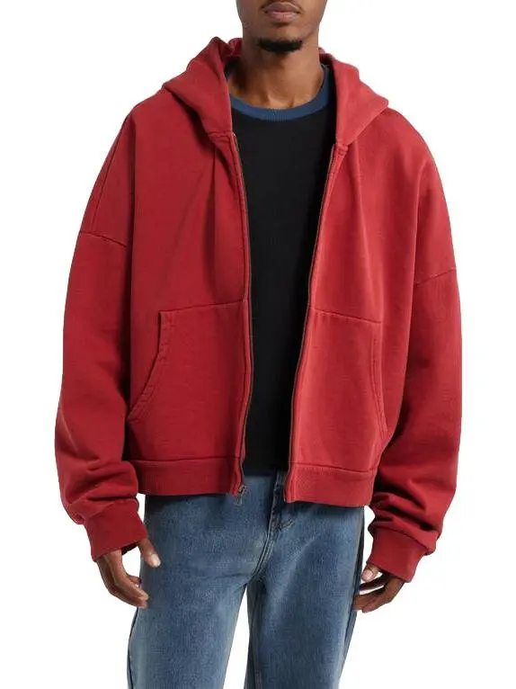 ELWOOD Oversized Rectangle Zip Hoodie - Cherry