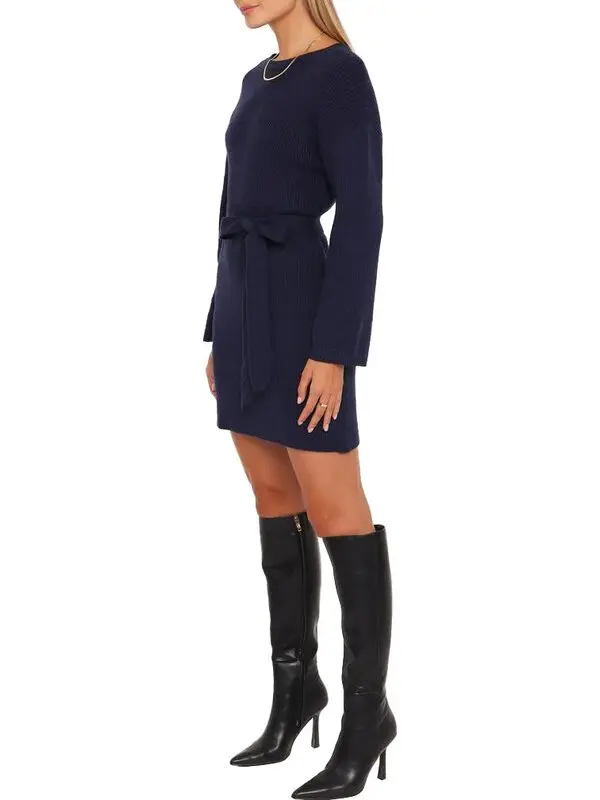 PETAL & PUP Lucca Long Sleeve Mini Sweater Dress - Navy