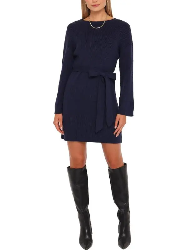 PETAL & PUP Lucca Long Sleeve Mini Sweater Dress - Navy