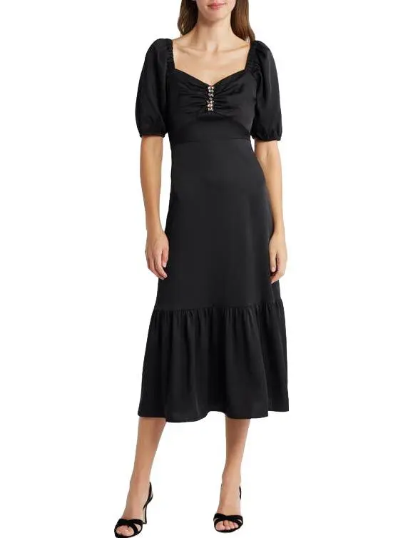 Anne Klein Jewel Puff Sleeve Midi Dress - Anne Black
