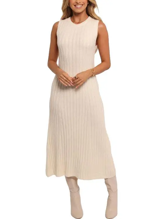 PETAL & PUP Kellie Sleeveless Rib Midi Sweater Dress - White