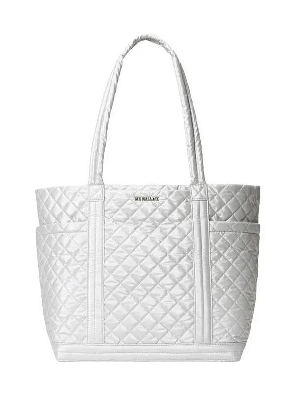Mz Wallace Large Empire Deluxe Quilted Nylon Tote - Oyster Metallic