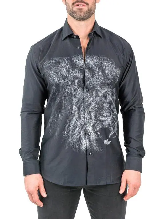 MACEOO Fibonacci Lionchalk Contemporary Fit Button-up Shirt - Black