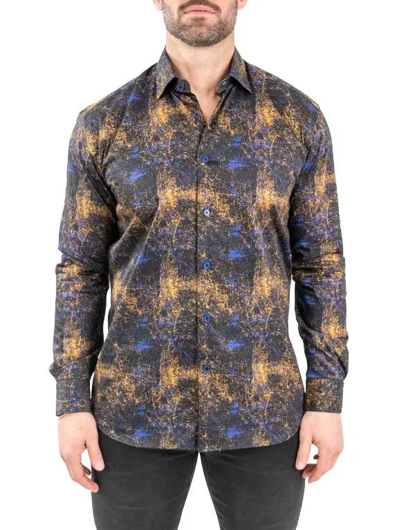 MACEOO Fibonacci Galaxysplash Contemporary Fit Button-up Shirt - Black
