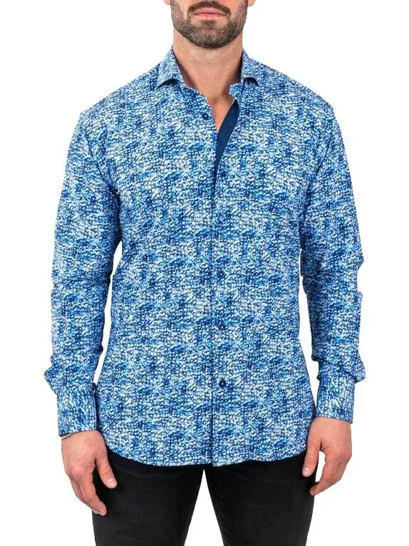 MACEOO Einstein Stretchie Cubes Button-up Shirt - Blue