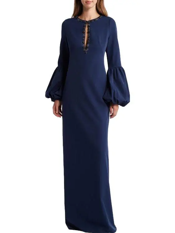 Marchesa Embellished Long Sleeve Gown - Midnight