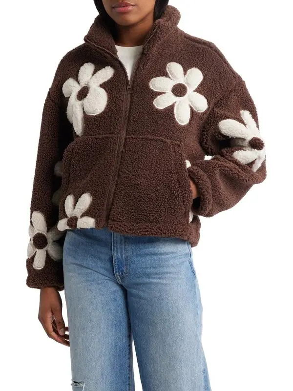 THREAD & SUPPLY High Pile Fleece Floral Jacket - Deep Mahogany