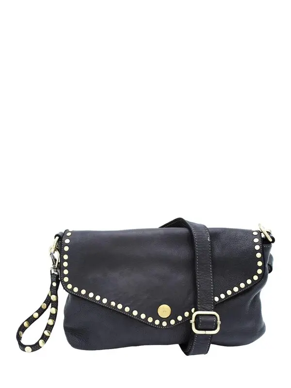 BOLSA NOVA Aria Envelope Crossbody In Washed Italian Leather With Studded Detail - Black