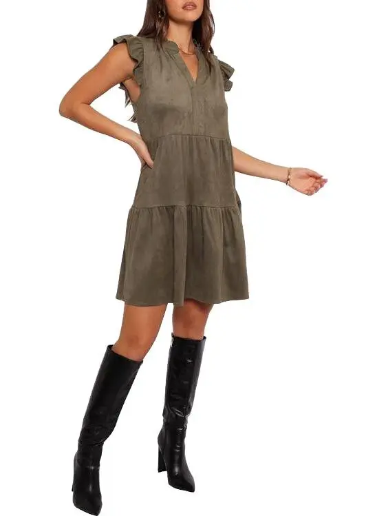 PETAL & PUP Alyx Faux Suede Mini Dress - Olive