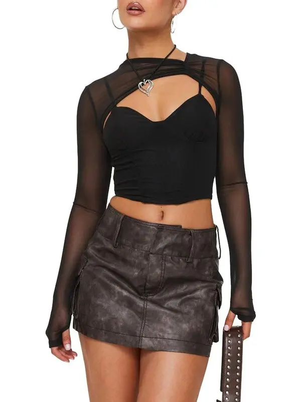 Princess Polly Domenic Faux Leather Cargo Mini Skirt - Black