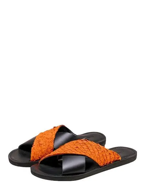 SAREP + ROSE Pike Leather Slide Sandal - Black And Orange