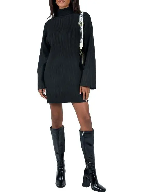 Princess Polly Sonelle Ribbed Turtleneck Mini Dress - Black