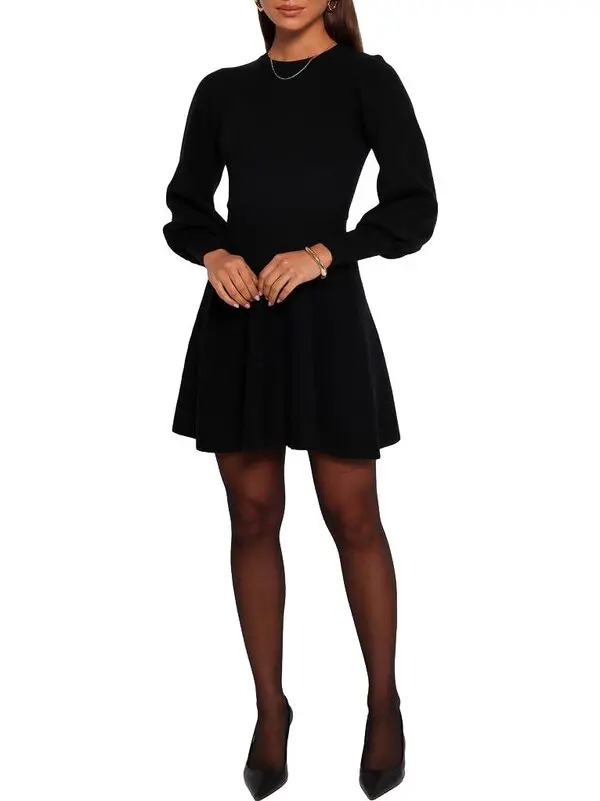 PETAL & PUP Gigi Long Sleeve Fit & Flare Sweater Minidress - Black
