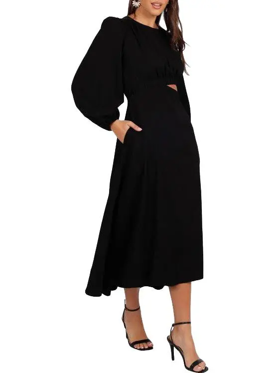 PETAL & PUP Ginnee Long Sleeve Cutout Midi Dress - Black