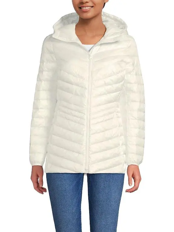LANDS' END Ultralight Packable Down Jacket - Ivory Shine