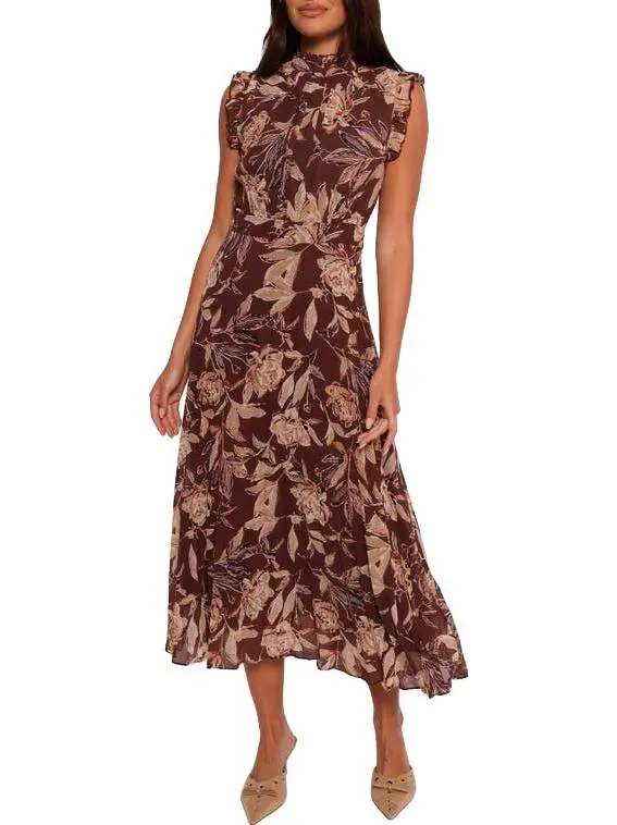PETAL & PUP Delphine Pleated Maxi Dress - Brown Floral