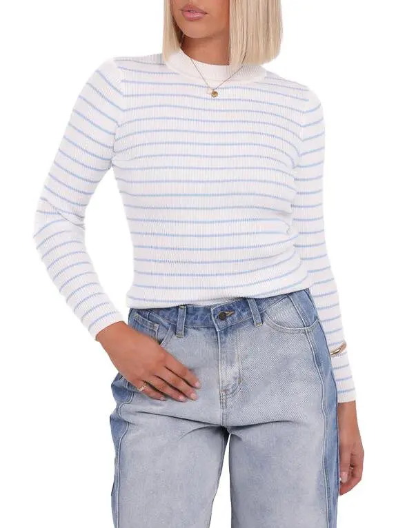 PETAL & PUP Stacie Ribbed Top - Light Blue Stripe