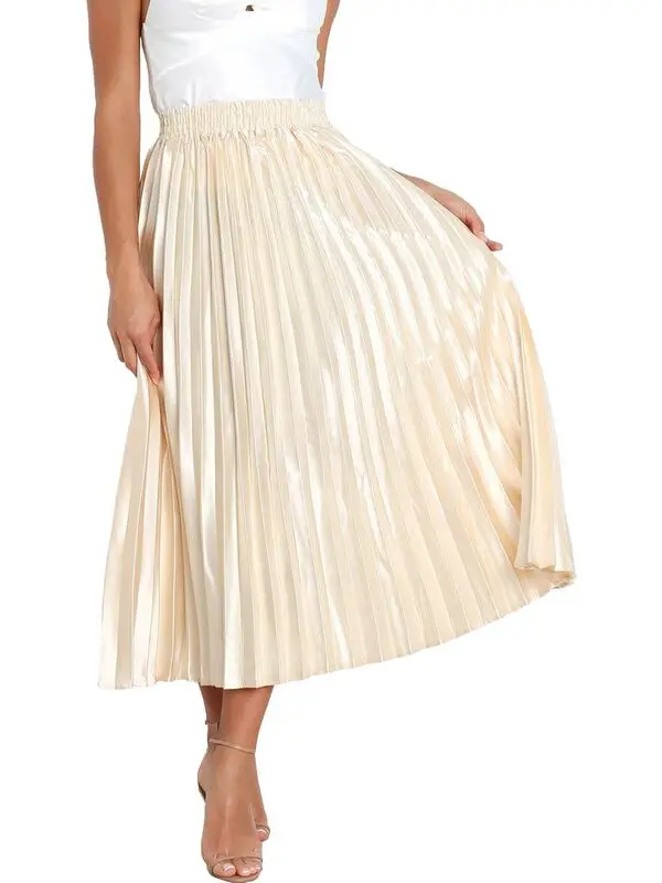 PETAL & PUP Missie Pleated Satin Skirt - Gold
