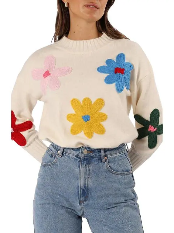 PETAL & PUP Raelynn Embroidered Sweater - Cream