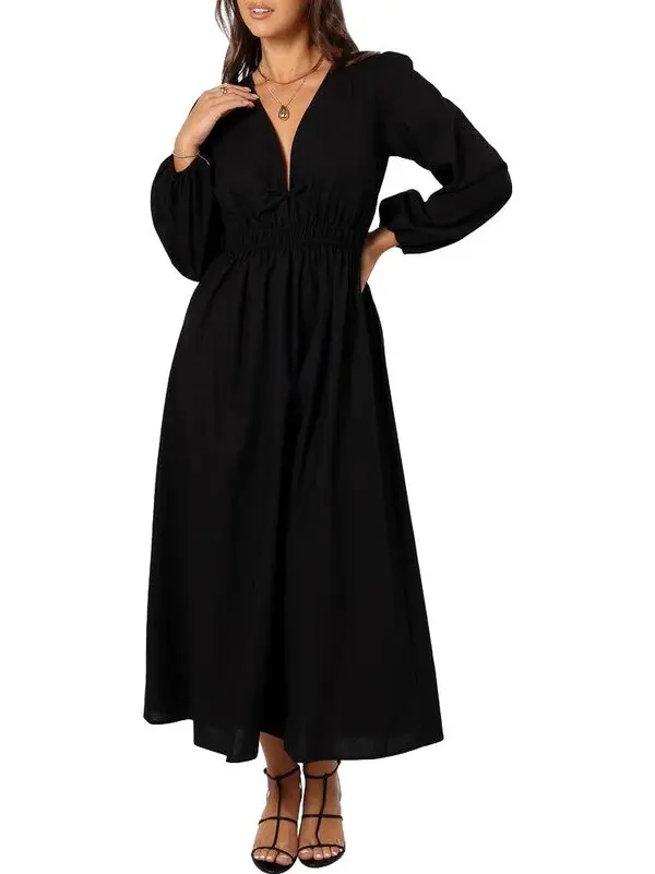 PETAL & PUP Cece Long Sleeve Maxi Dress - Black
