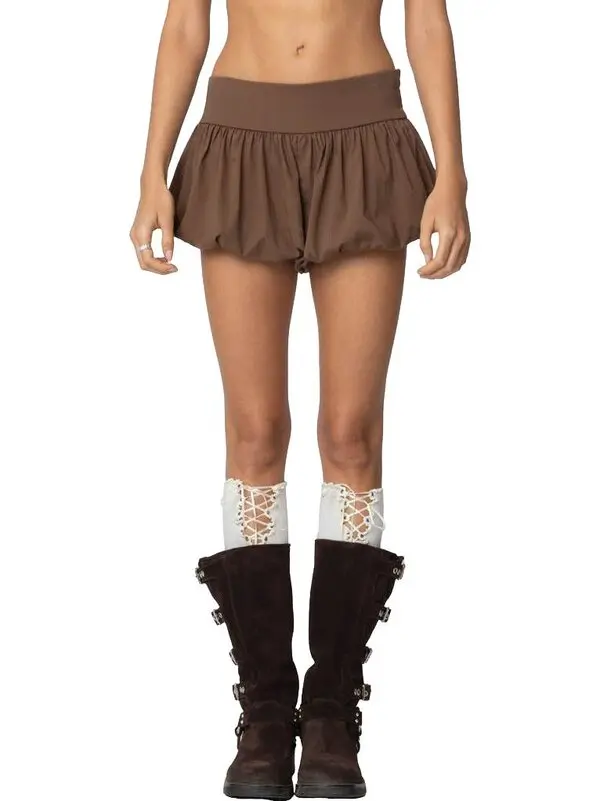 EDIKTED Adrianna Bubble Hem Shorts - Brown