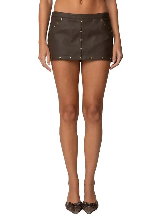 EDIKTED Stormi Faux Leather Mini Skort - Brown