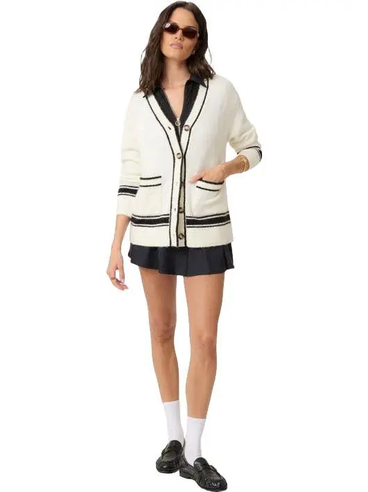 GOLDIE BYRD Fuzzy Striped Cardigan - White