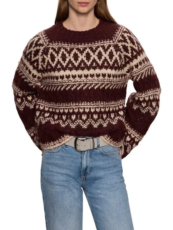 Sanctuary Fair Isle Crewneck Sweater - Dark Crimson Multi