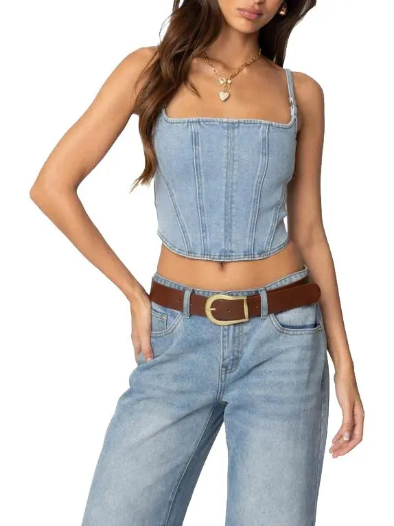 EDIKTED Tennessee Denim Corset Top - Light-blue