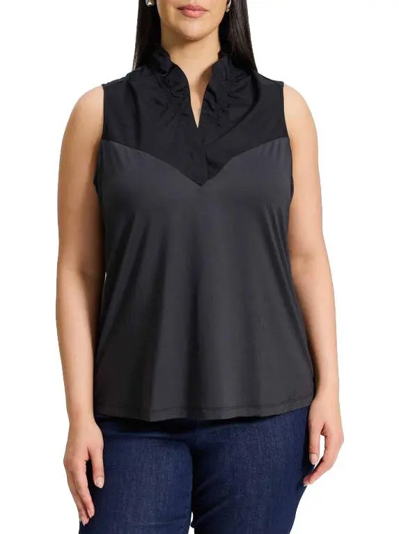 Foxcroft Tammy Ruffle Sleeveless Top - Black