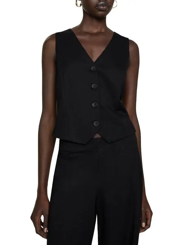 Mango Button-up Vest - Black