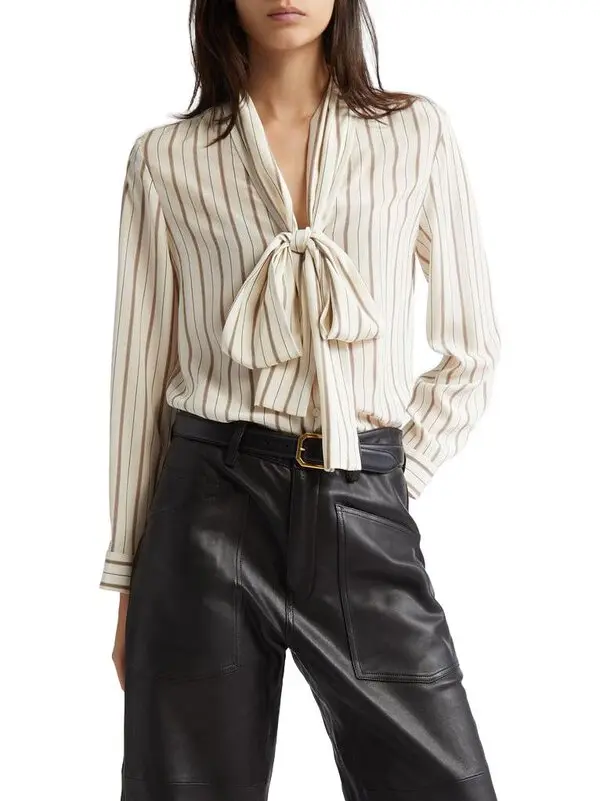 NILI LOTAN Angelique Stripe Silk Shirt - Brandy Stripes