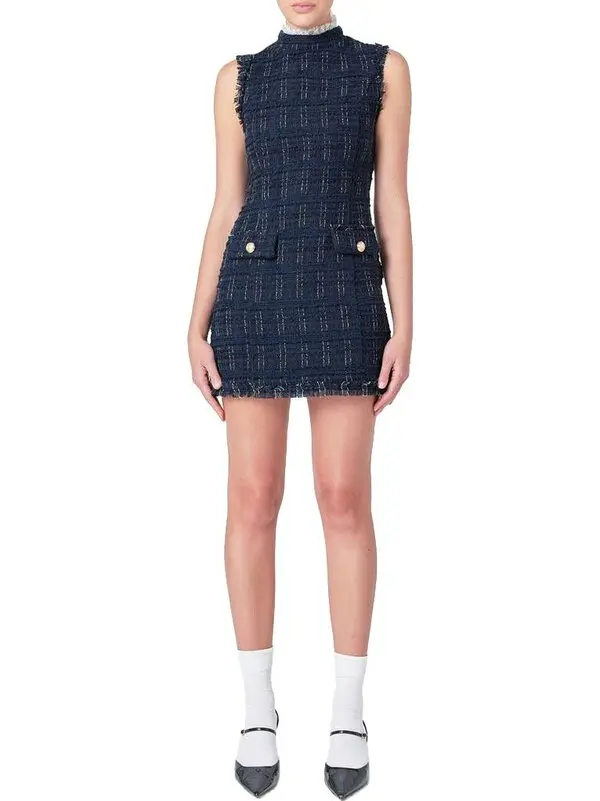 Endless Rose Lace Sleeveless Tweed Minidress - Navy
