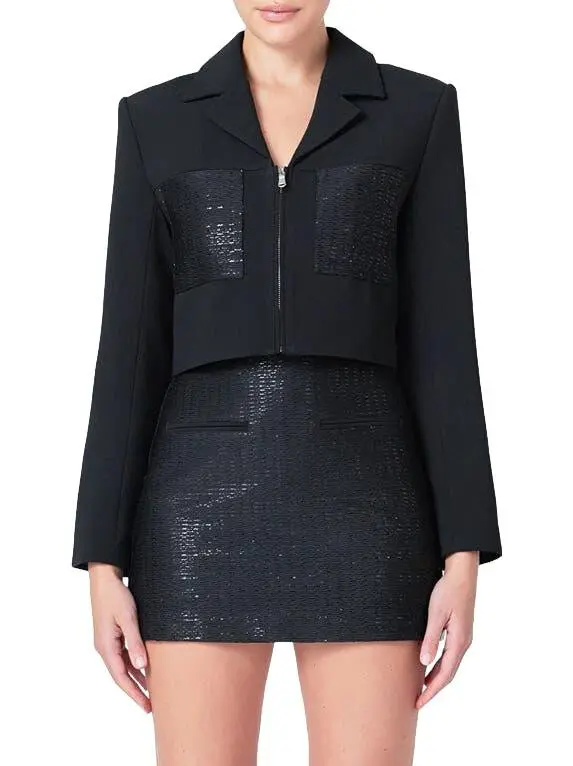 Endless Rose Sequin Pocket Crop Blazer - Black