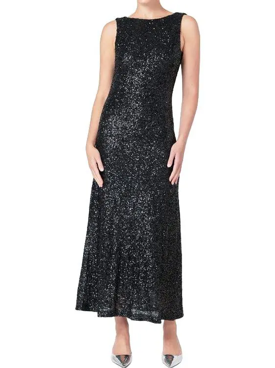 Endless Rose Sequin Maxi Dress With Open Back - Black